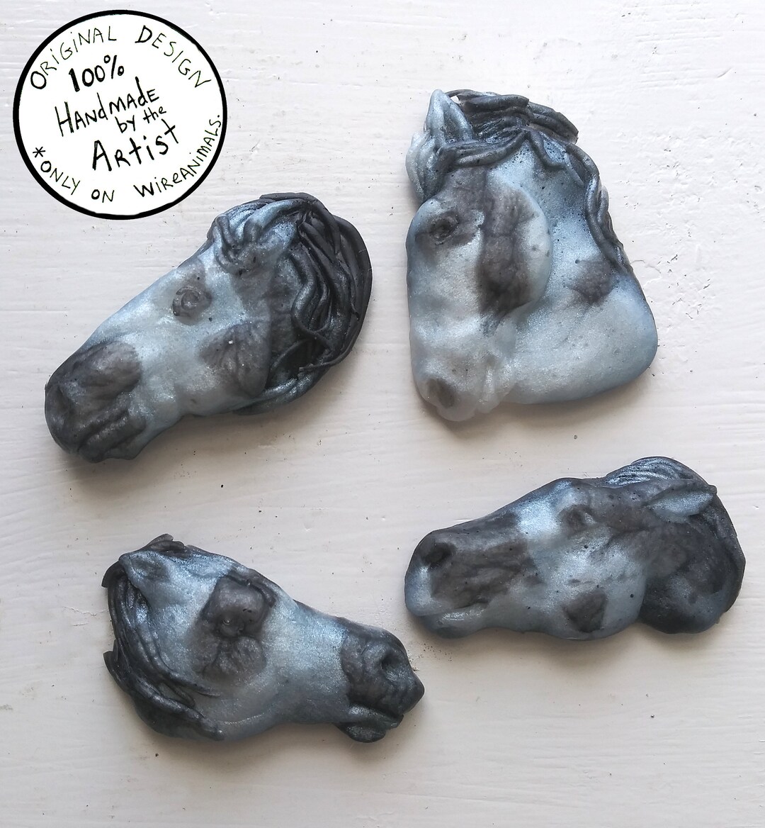 Set -black and White Horse Magnets- Large Handmade Resin Fridge Magnets ...