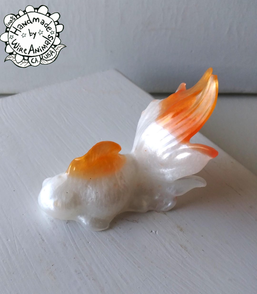 Fancy Goldfish- Resin Fish Sculpture- Fish Figurine, White &, Orange ...