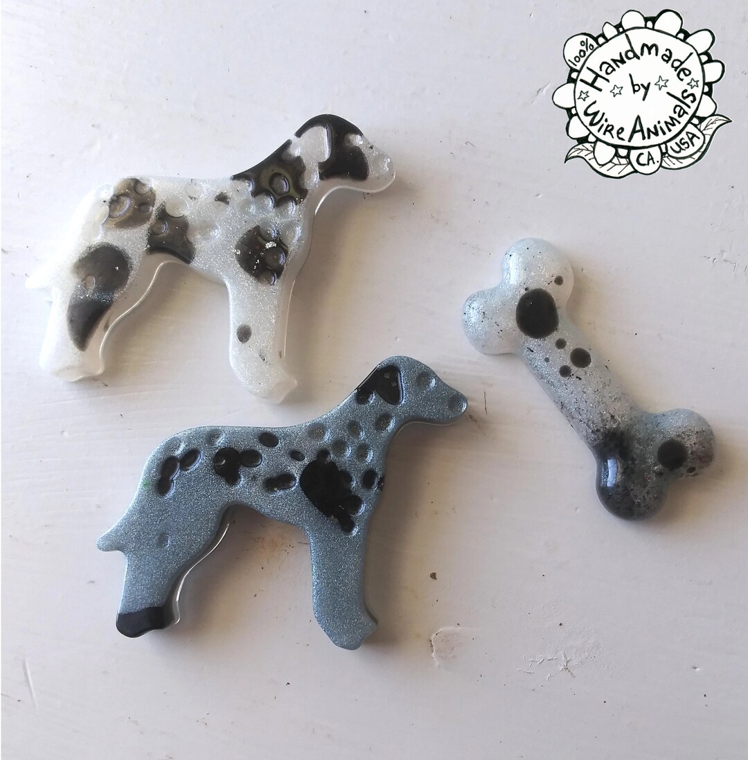 Dog & Bone Magnets- Handmade Resin Dog Fridge Magnets, Set of 3 ...