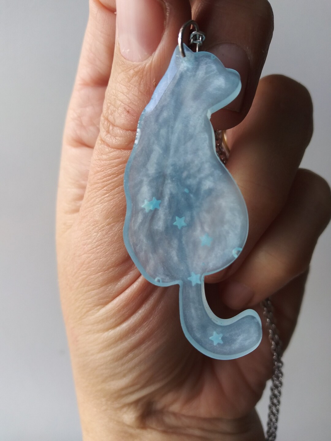 Blue Kitty Constellation Pendant Necklace Blue Resin Cat on Silver ...