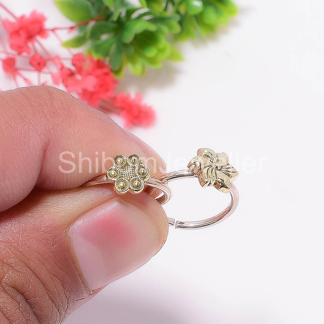 Silver and Gold Flower Toe Ring, Adjustable Minimal Boho Everyday ...
