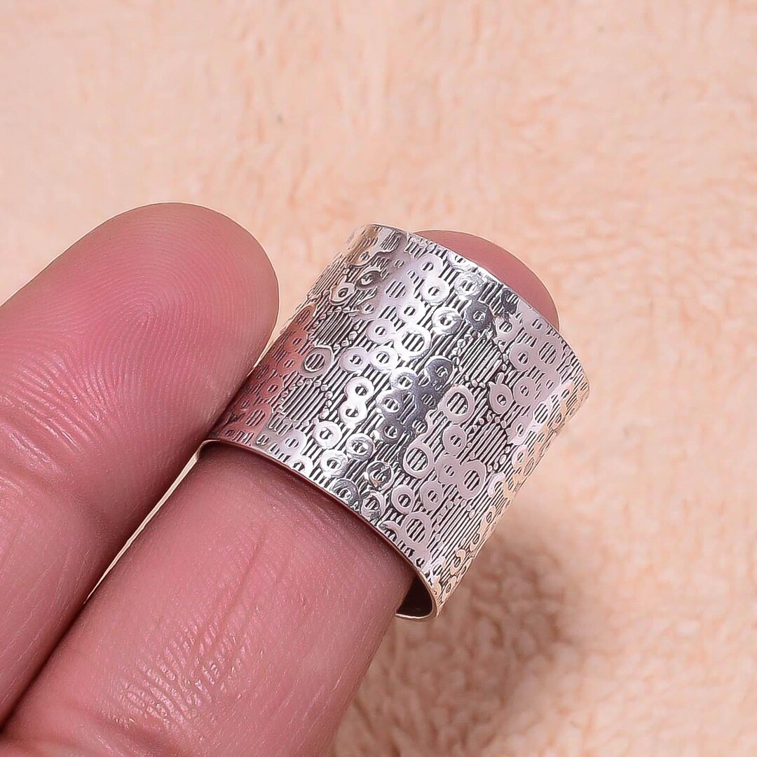 Wide Hammer Texture Silver Band Ring Modern Statement Jewelry - Etsy
