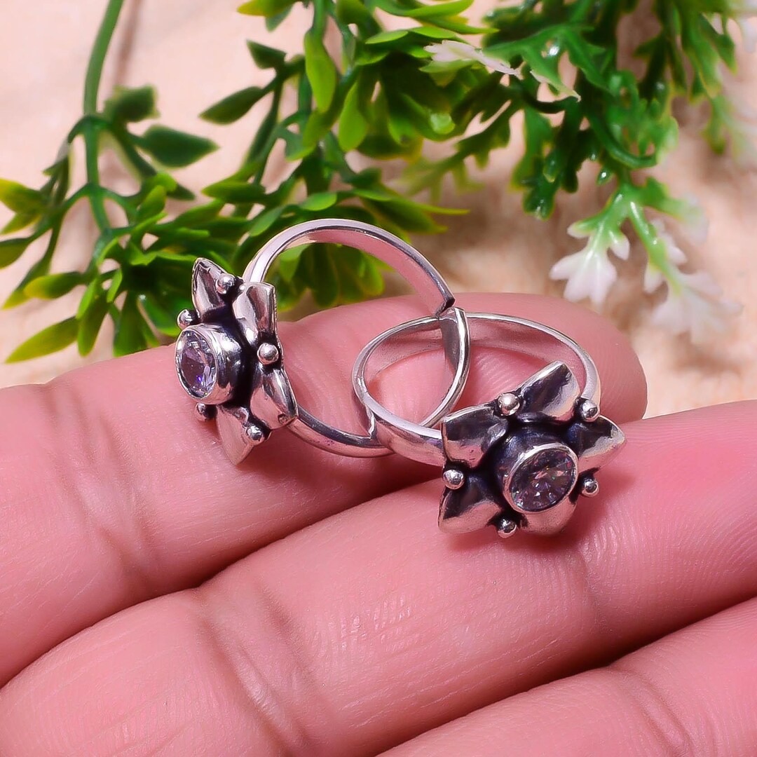 Handmade Sterling Silver Floral Toe Ring - CZ Zircon, Boho Foot Jewelry ...