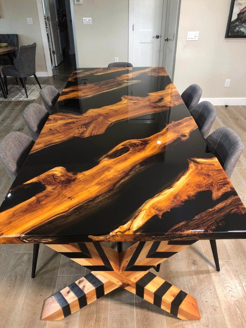 Handmade Juniper Wood Epoxy Resin Table – Natural Live Edge Custom ...