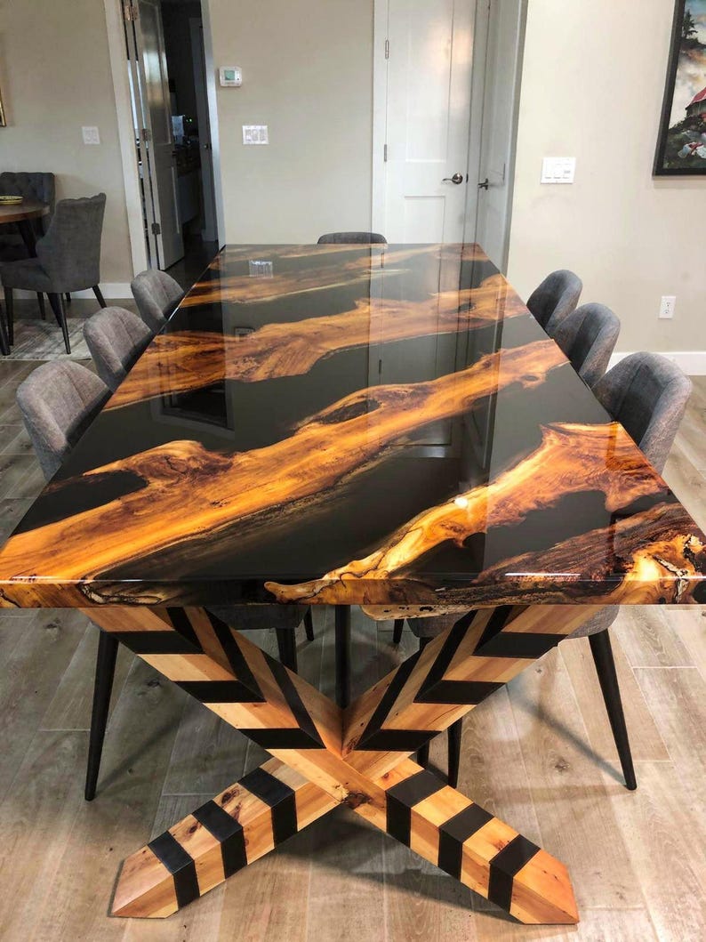 Handmade Juniper Wood Epoxy Resin Table – Natural Live Edge Custom ...