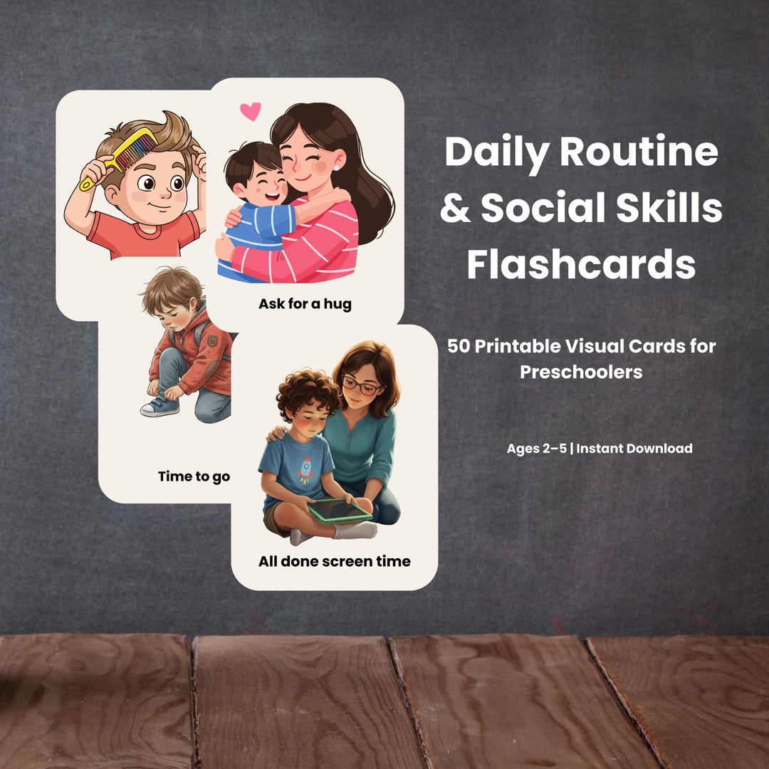 Daily Routine and Social Skills Flashcards | Preschool Visual Schedule ...