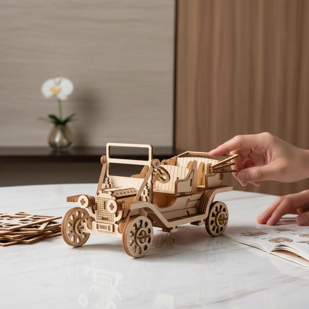 Classic Car 3D Wooden Puzzle, DIY Model Kit, Vintage Car Building Toy ...