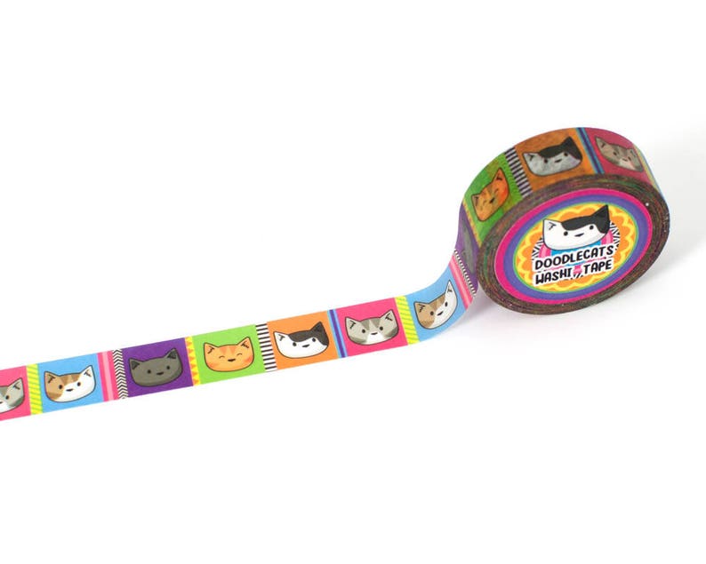 Colourful Cats Washi Tape sticky paper masking cat tape for | Etsy