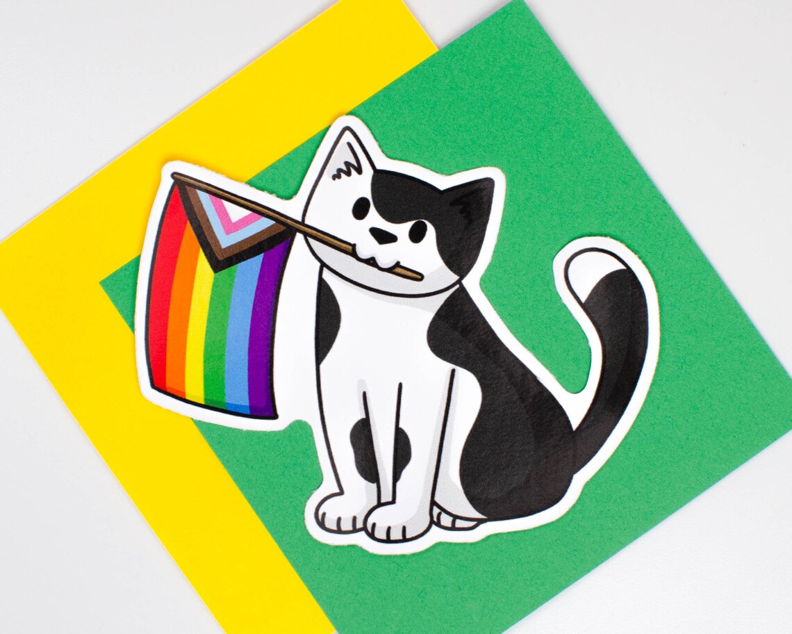 Pride Flag Cat Vinyl Sticker Pride Rainbow / Progress / - Etsy