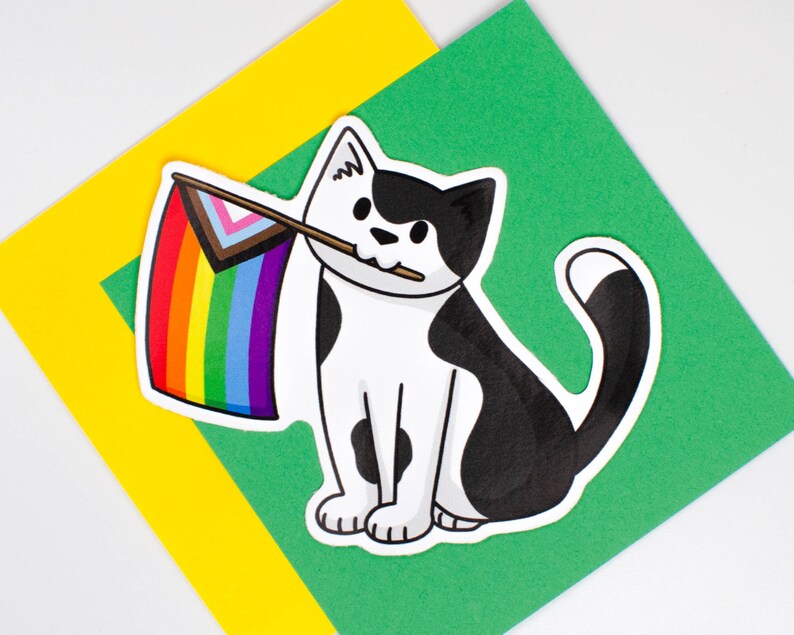 Pride Flag Cat Vinyl Sticker Pride Rainbow / Progress / - Etsy
