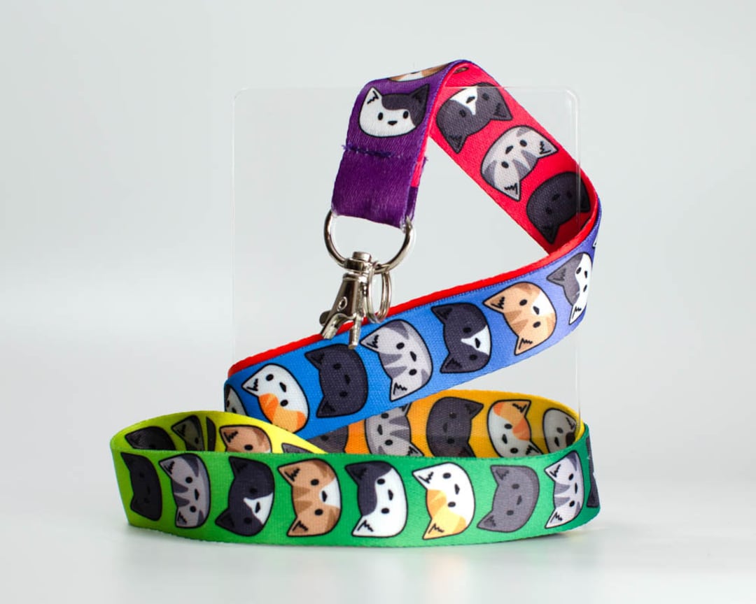 Rainbow Cats Lanyard Cat Lanyard With Safety Clip - Etsy