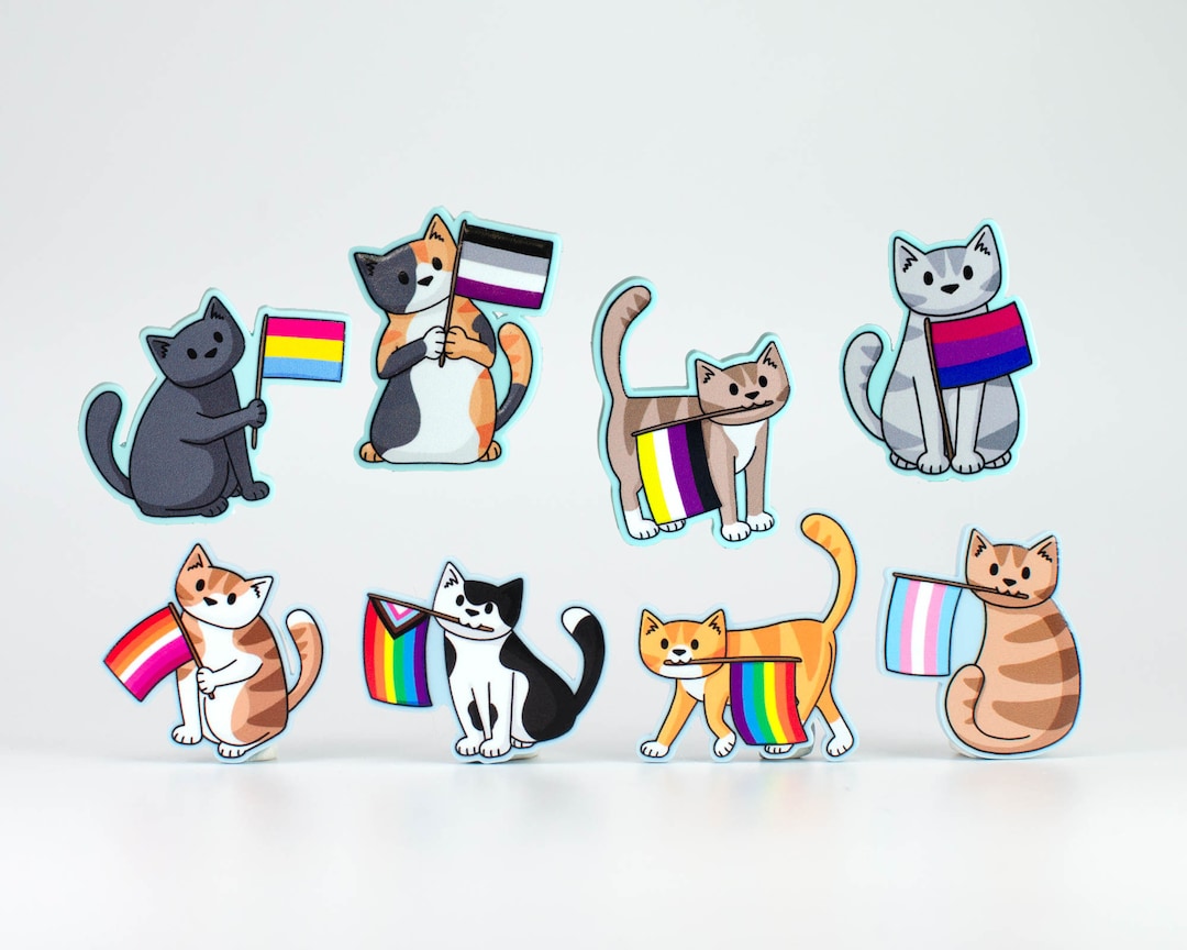 Pride Flag Cat - Acrylic Pin - Pride Rainbow / Progress / Trans / Ace ...