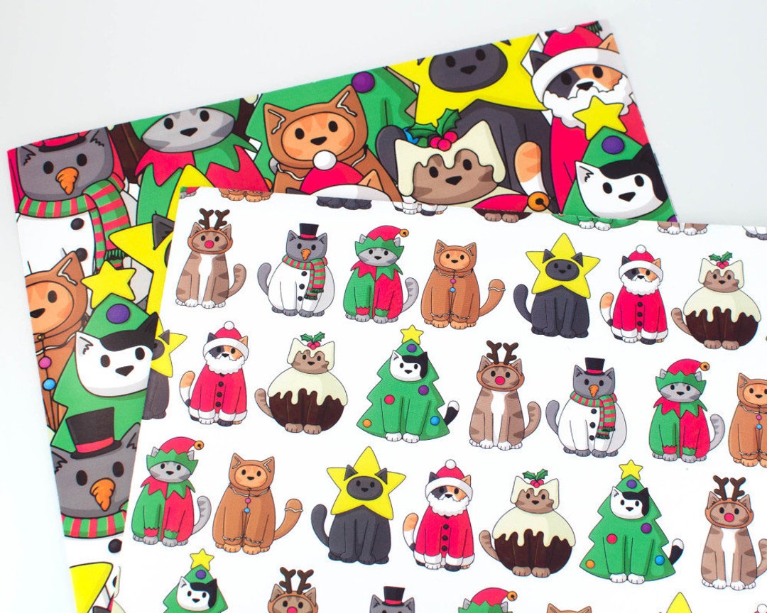 Christmas Cat Wrapping Paper - Kitten Christmas Reindeer Winter Snowman ...