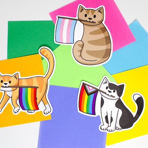 Rainbow Pride Flag Cat Sticker - Etsy