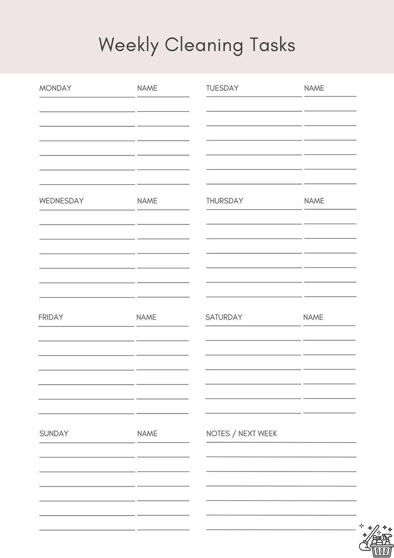 Family Weekly Cleaning Planner - Etsy