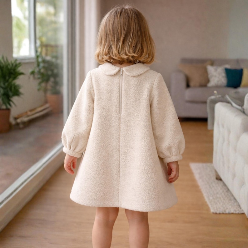 Girls Fleece Winter Dress Sewing Pattern – Peter Pan Collar, Bishop ...