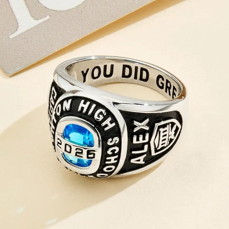 Personalized Birthstone Class Ring, Engraved Graduation Gift - Etsy