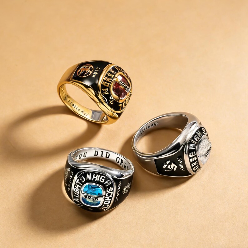 Personalized Birthstone Class Ring, Engraved Graduation Gift - Etsy