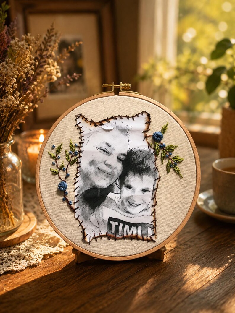 Personalized Photo Embroidery Hoop Art | Custom Family Portrait Stitch ...