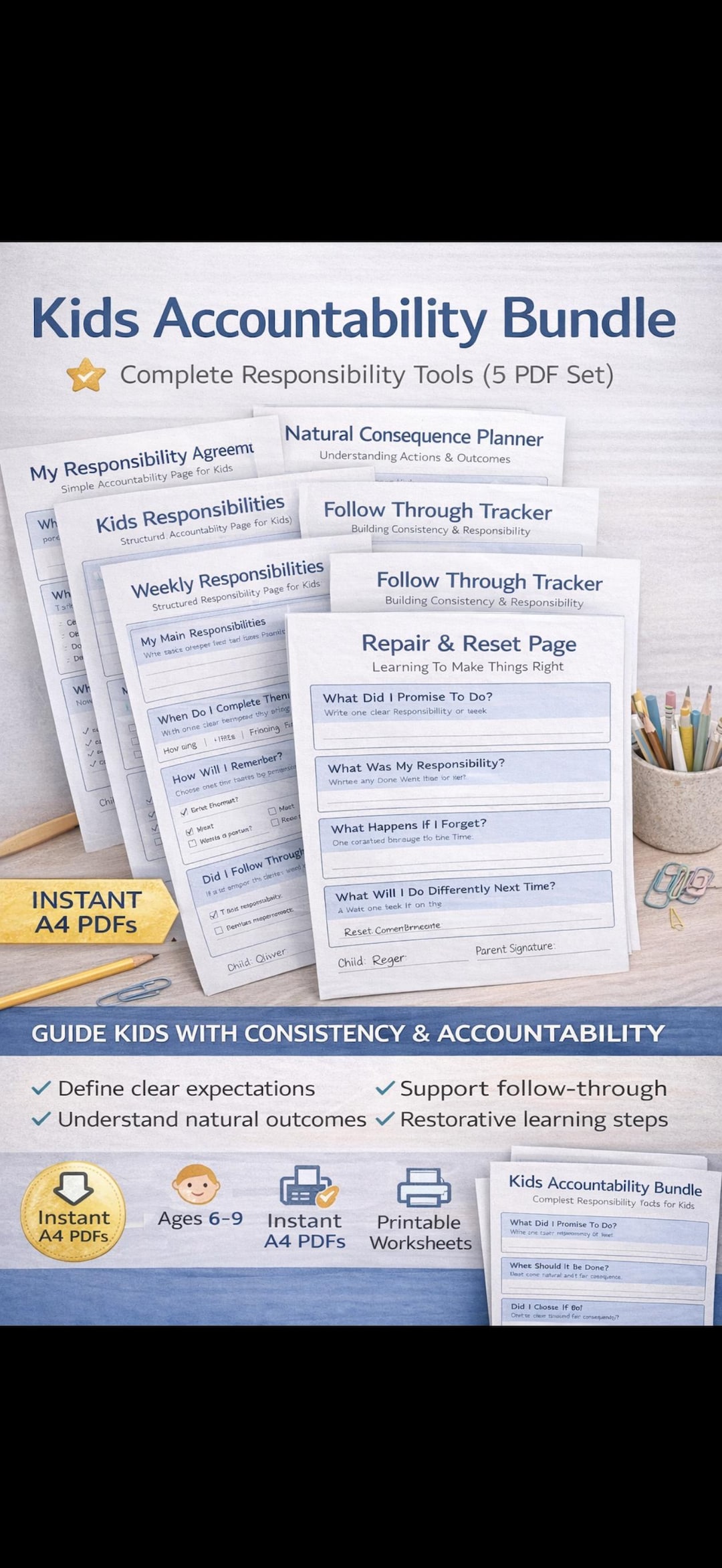 Kids Accountability Bundle – 5 Printable Responsibility & Consequence ...