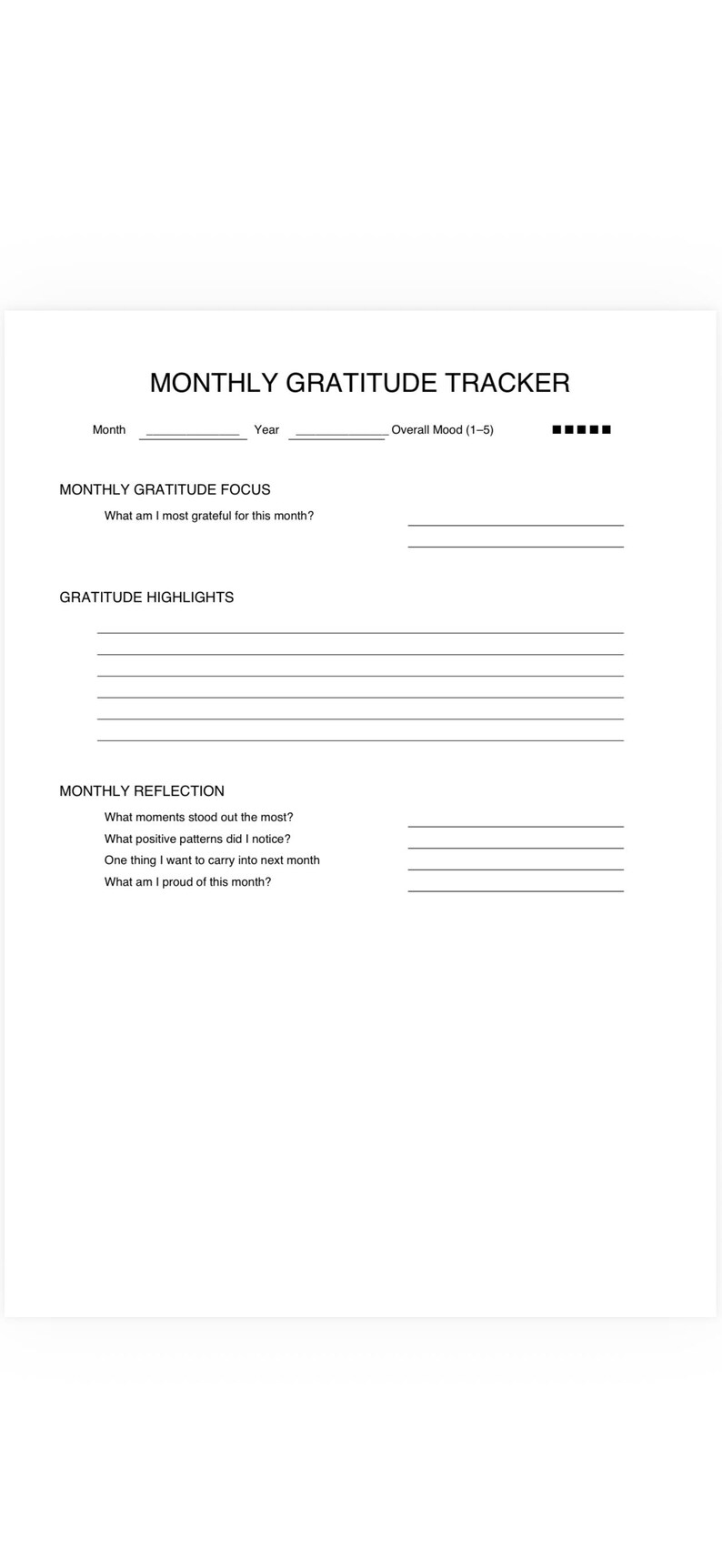 Gratitude Tracker Bundle Printable Daily Weekly Monthly Journal Pages ...
