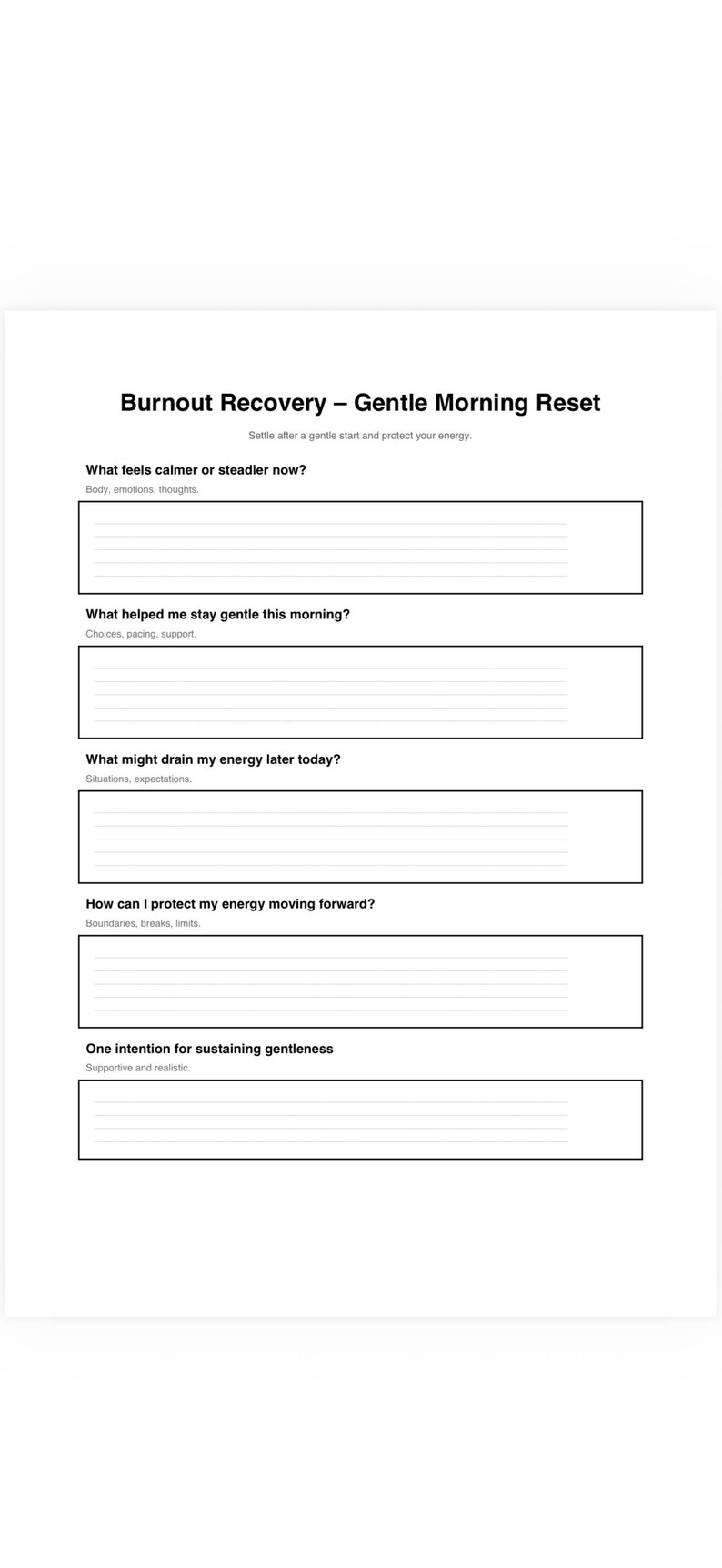 Burnout Recovery Morning Worksheet | After Gentle Activation | Protect ...