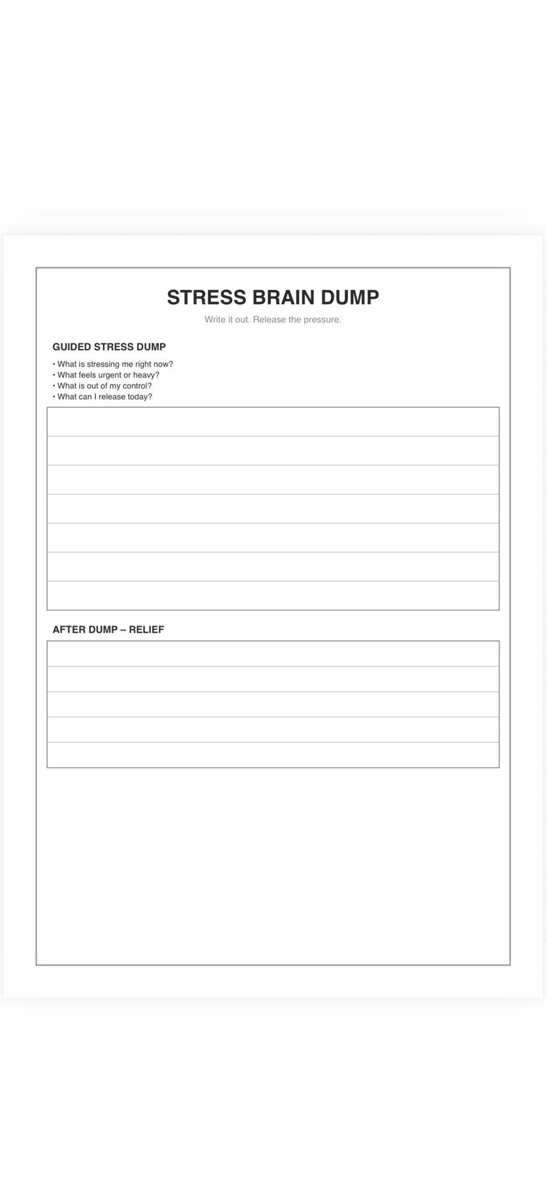 Guided Stress Brain Dump Printable | Stress Relief Worksheet PDF | Calm ...