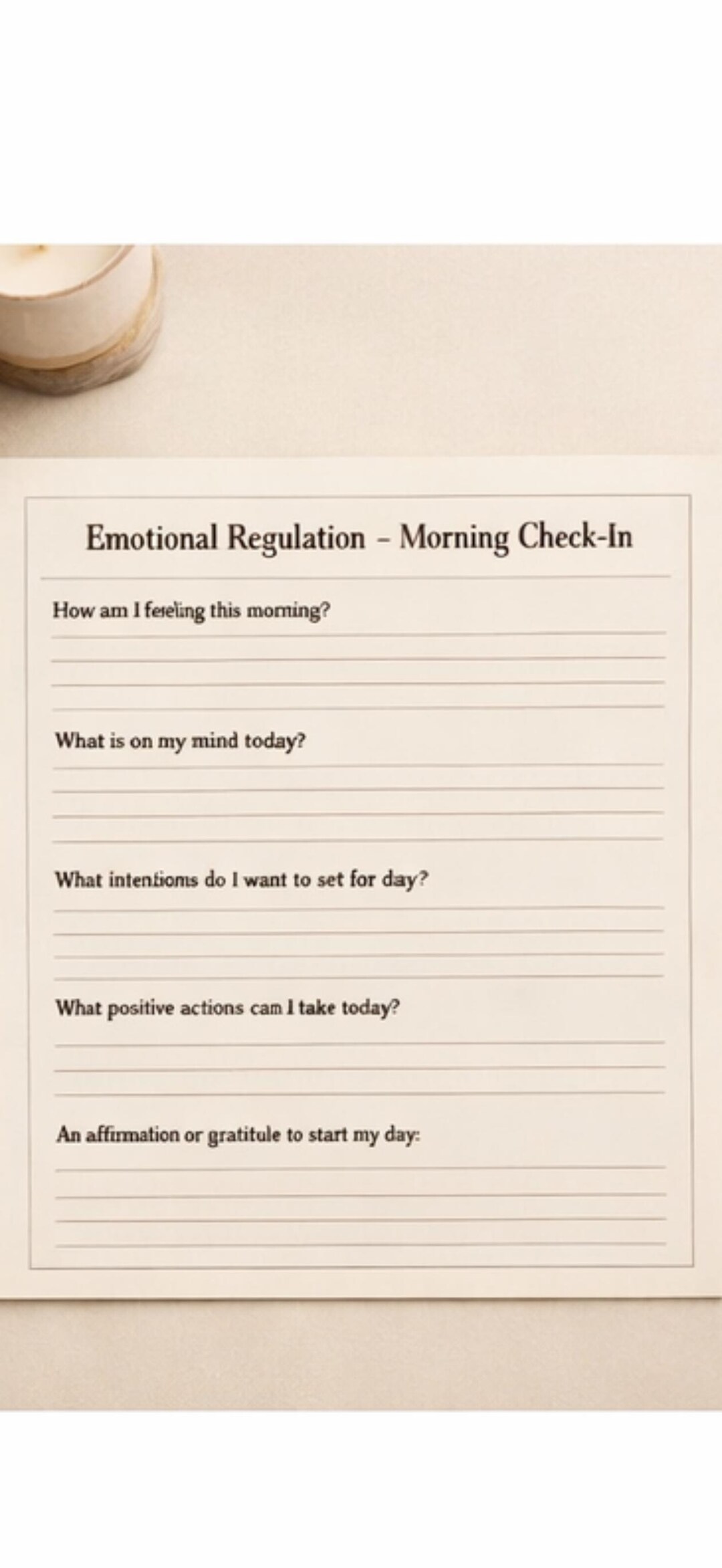 Emotional Regulation Check-in Printable | Daily Anxiety Awareness ...