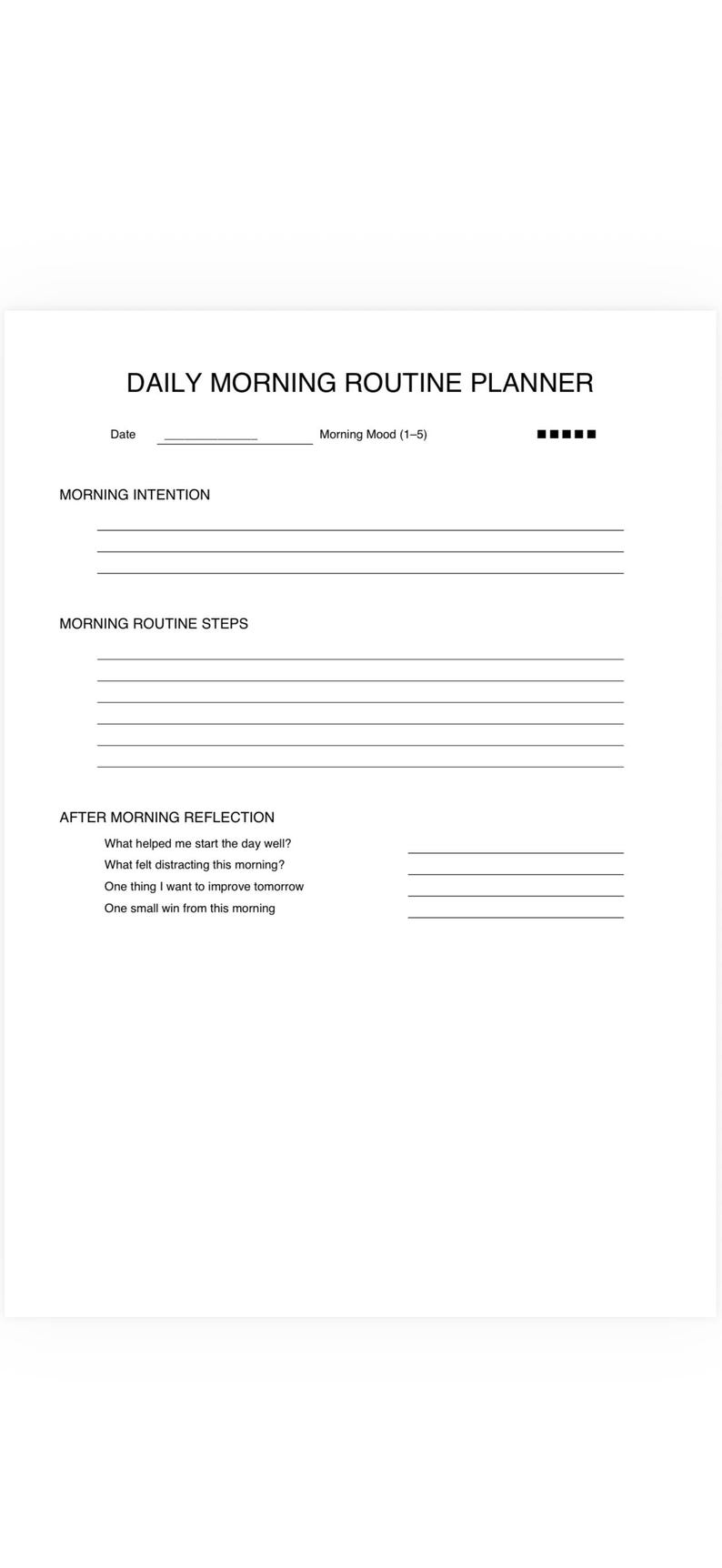 Daily Morning Routine Planner Printable Minimal Morning Planner PDF ...
