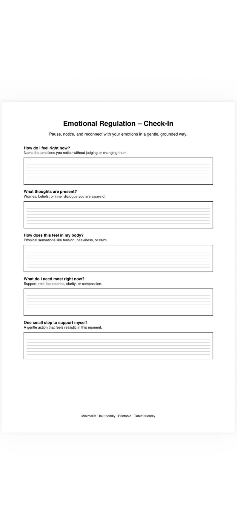 Emotional Regulation Check-in Printable | Daily Anxiety Awareness ...