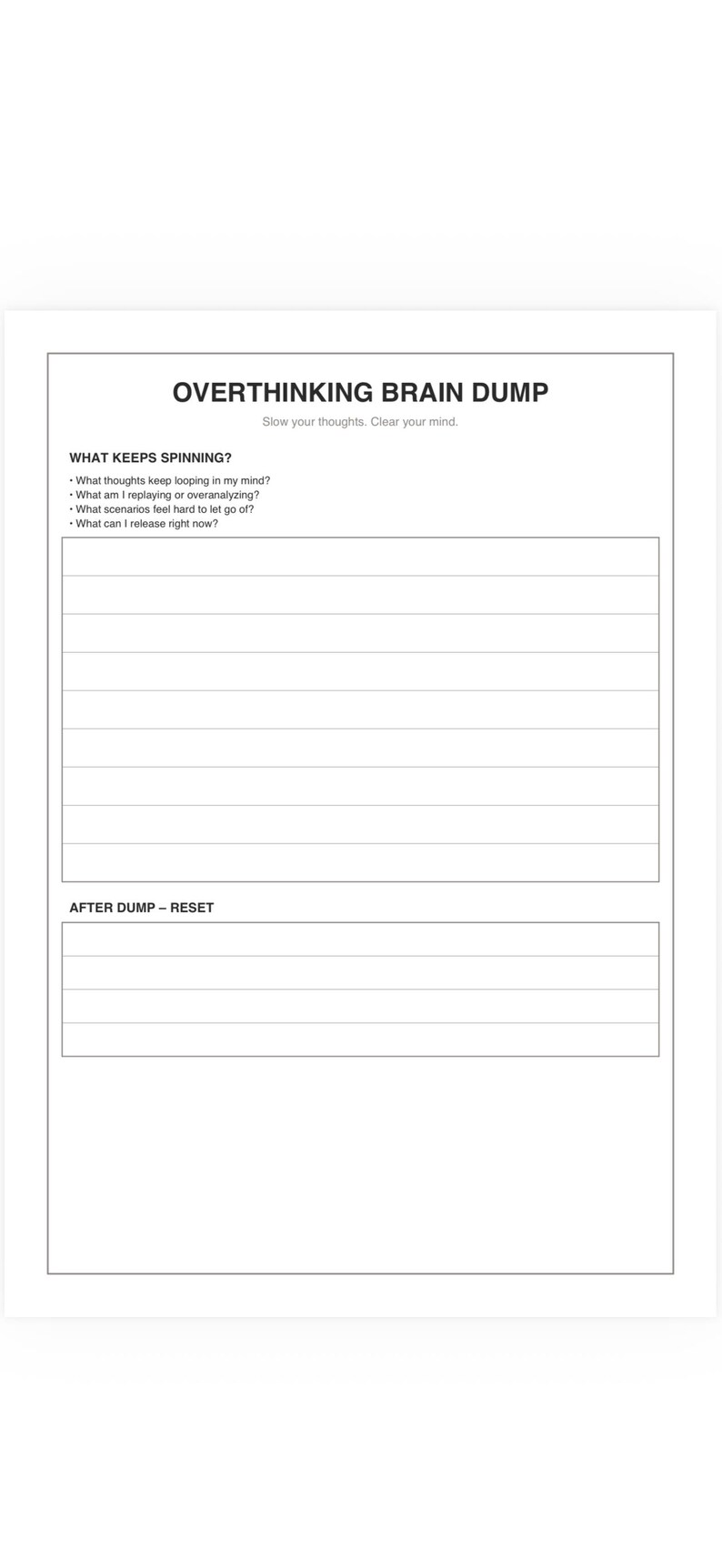 Overthinking Brain Dump Printable | Minimal Overthinking Worksheet PDF ...