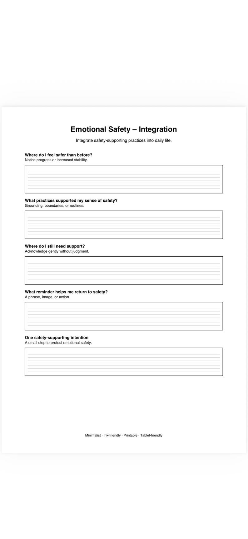 Emotional Safety Integration Printable | Build Inner Safety Worksheet ...