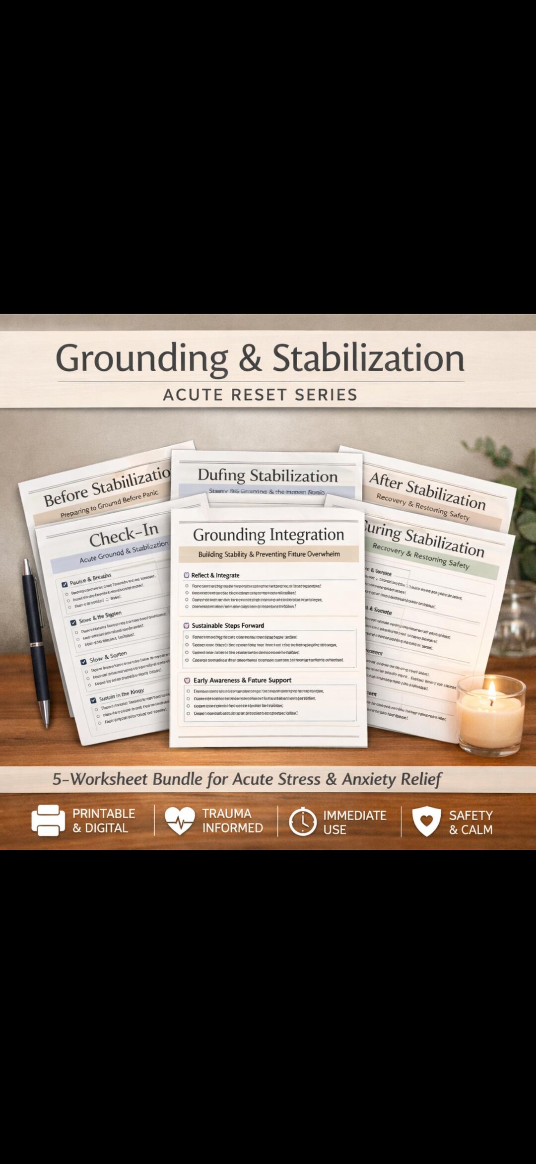 Grounding & Stabilization Acute Reset Bundle | 5 Printable Worksheets ...
