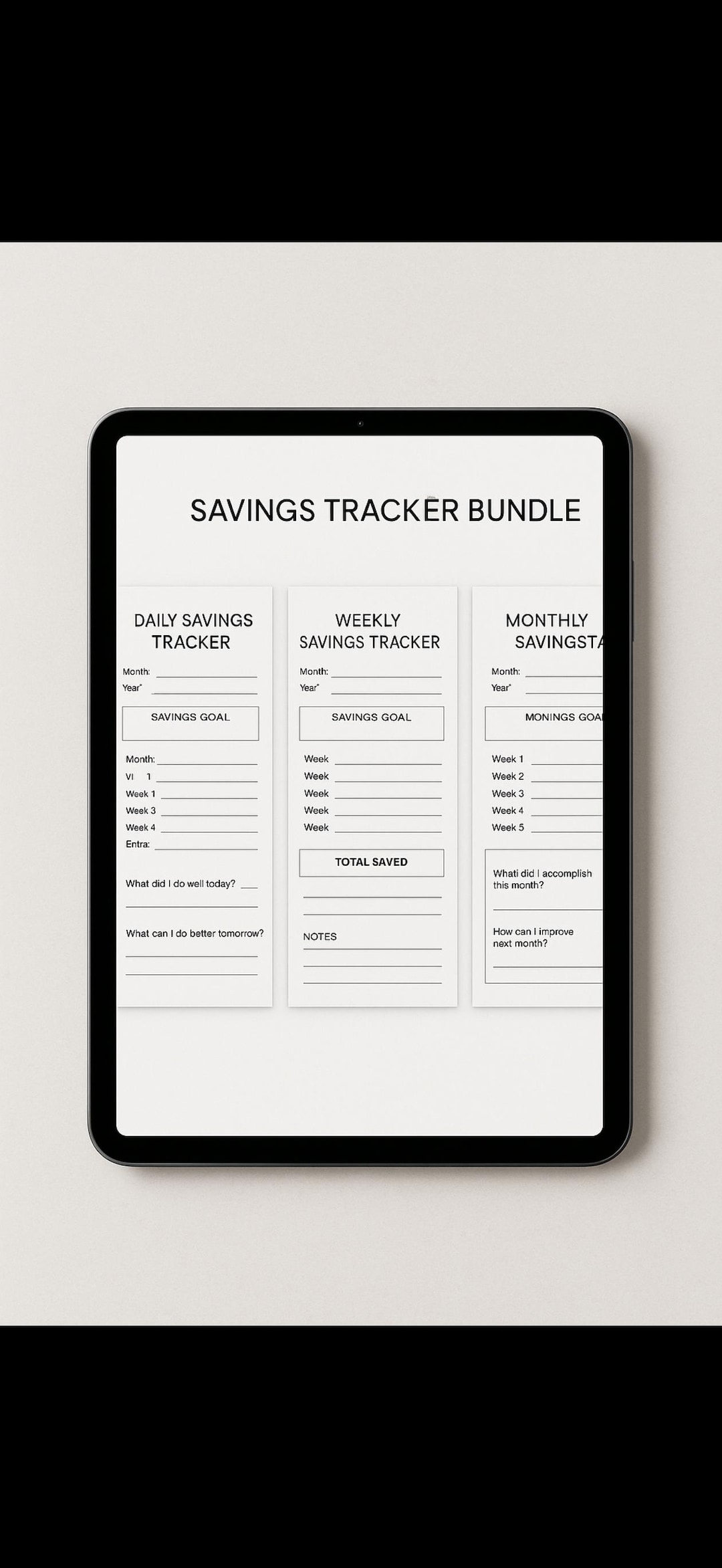 Savings Tracker Bundle Printable PDF Daily Weekly Monthly Minimalist ...