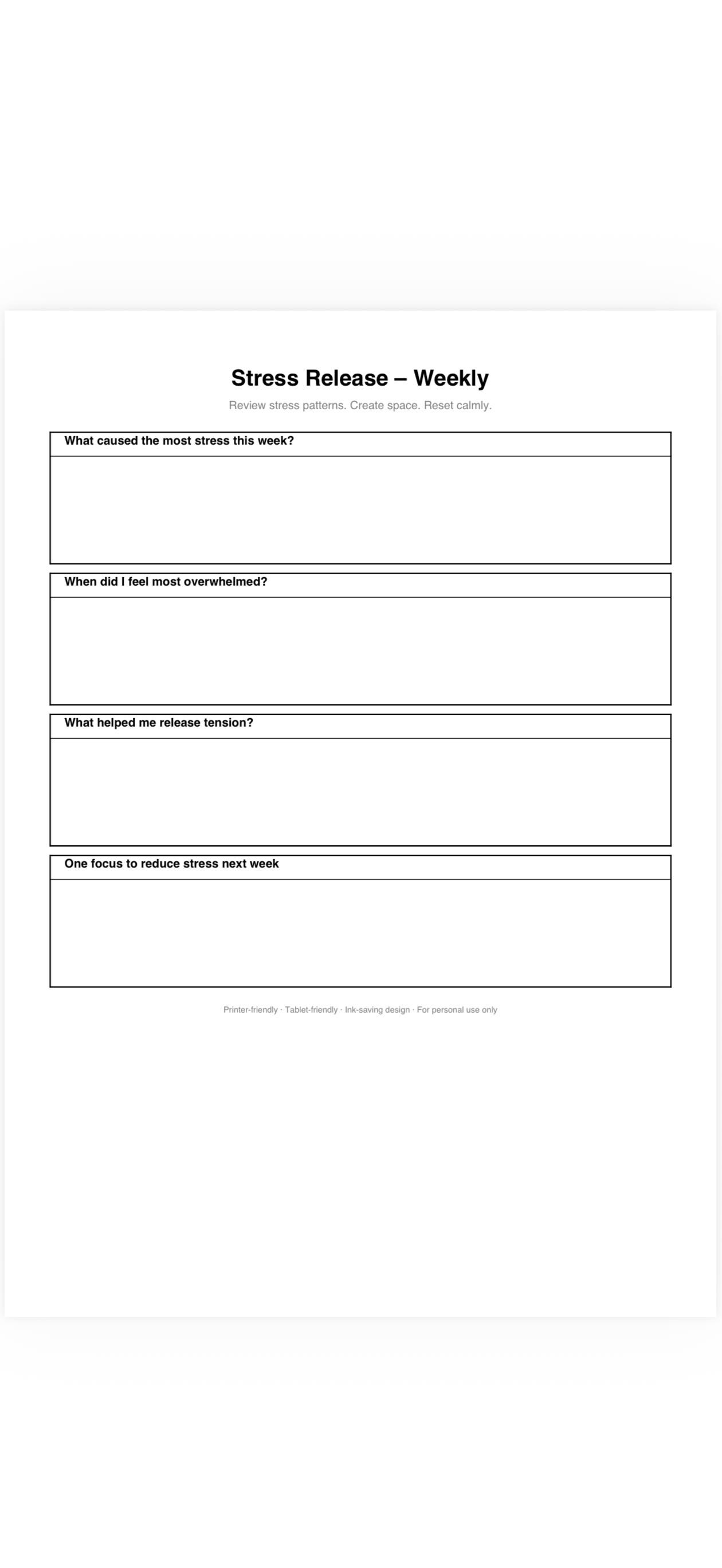 Stress Release Bundle Printable | Daily Weekly Notes | Calm Stress ...