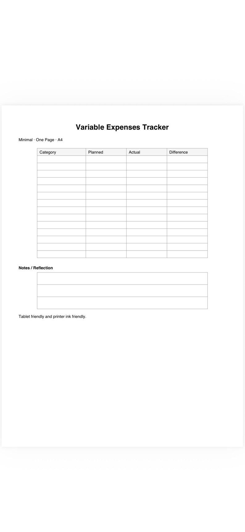 Variable Expenses Tracker Printable A4 – Monthly Variable Spending ...