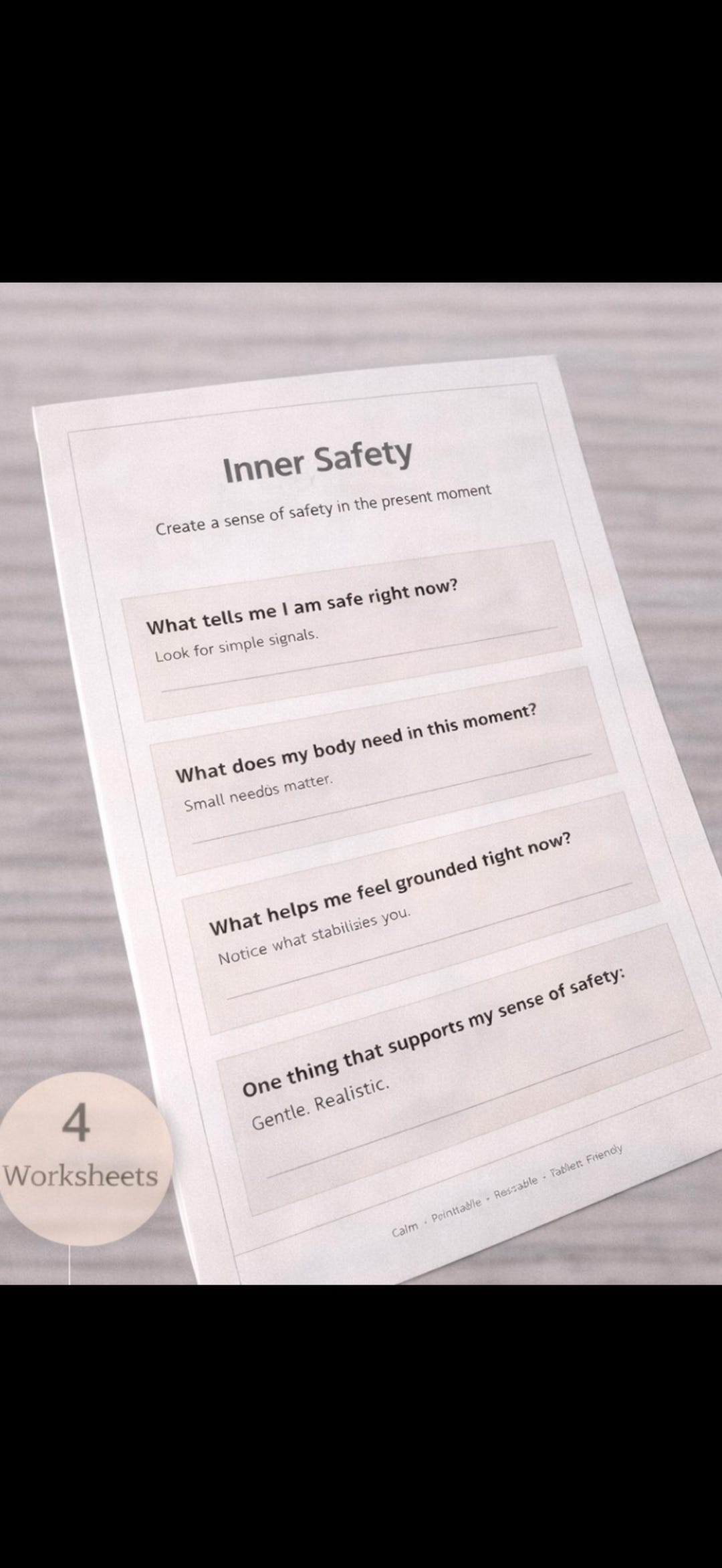 Inner Safety Worksheet | Feel Safe in the Present Moment | Calm Nervous ...