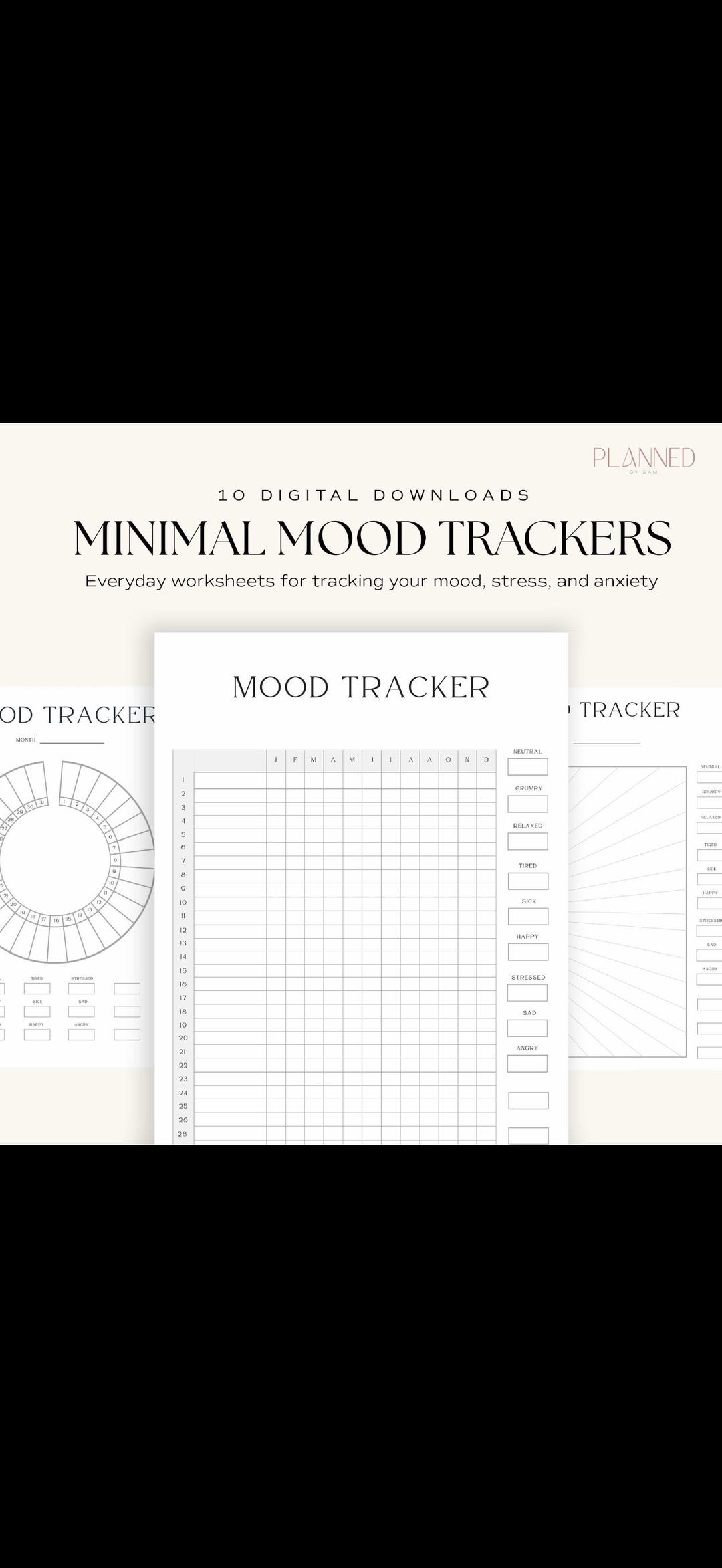 Monthly Worry Log Printable Minimalist Anxiety Tracker Mental Health ...