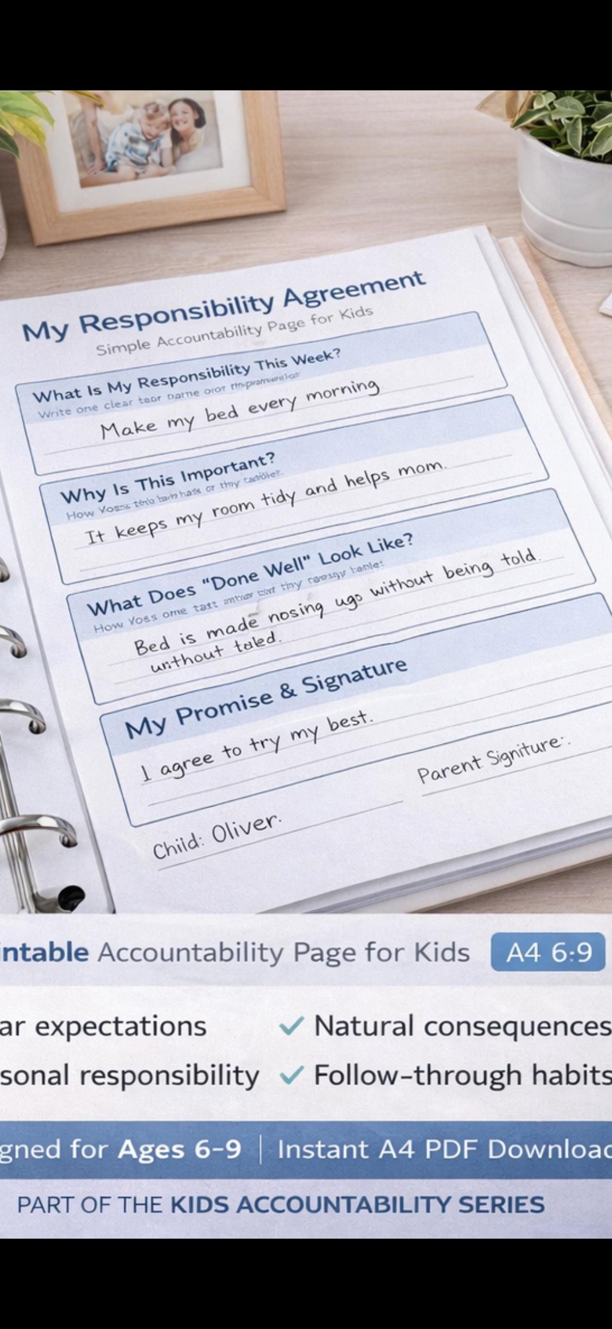 Weekly Responsibilities Chart for Kids – Printable Follow Through ...