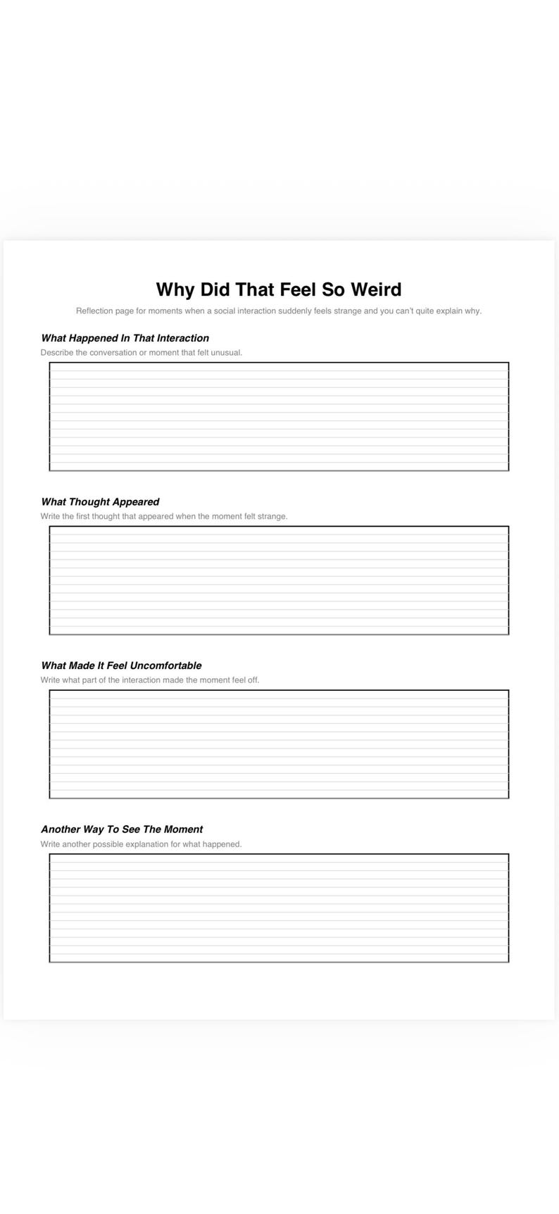Why Did That Feel so Weird – Social Interaction Reflection Worksheet ...