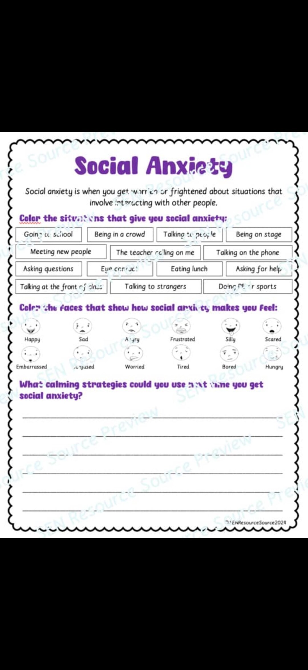 Social Anxiety Notes Let Go Worksheet | Release Social Fear, Reduce ...