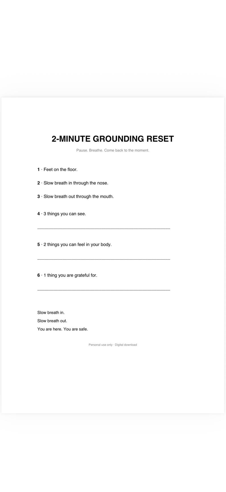 2-minute Grounding Reset Printable | Quick Anxiety Relief Tool ...