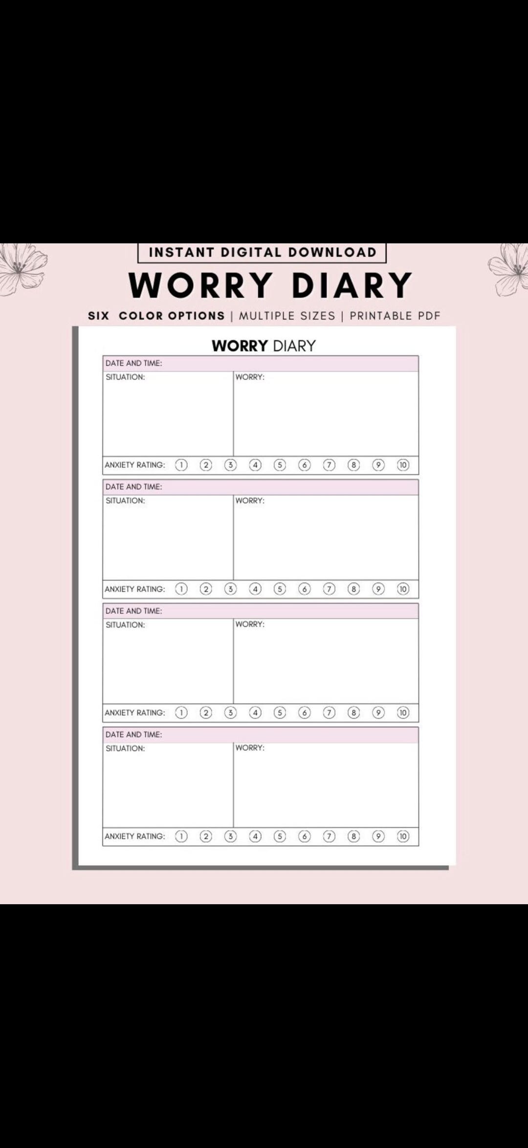 Weekly Worry Log Printable Anxiety Planner Minimalist Mental Health ...