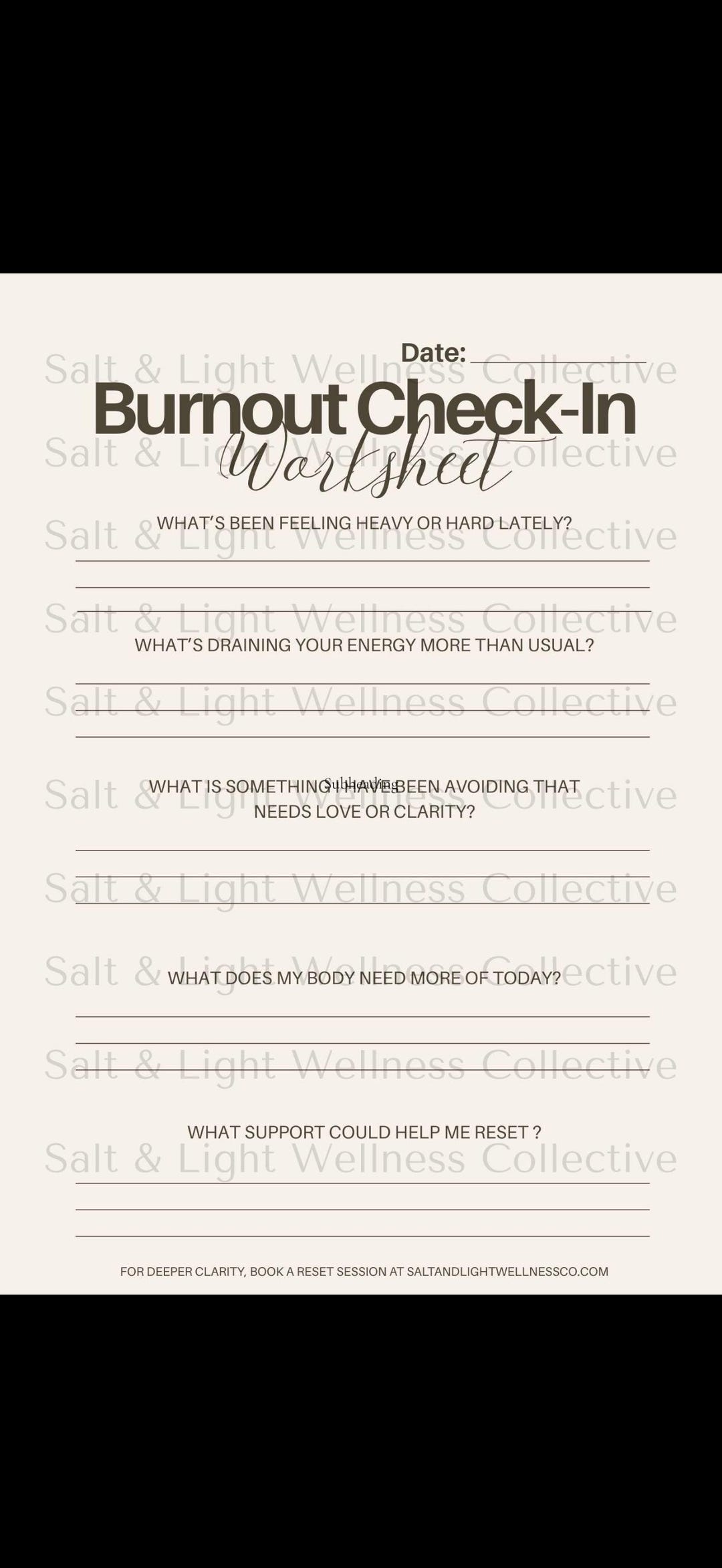 Burnout Calm Check Printable | Burnout Relief Worksheet PDF | Reduce ...