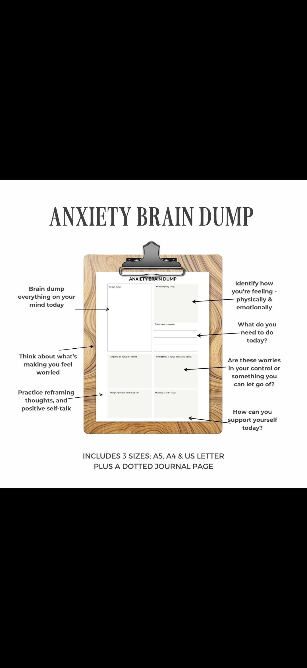 Anxiety Notes Thought Dump Worksheet Printable | Release Anxious ...