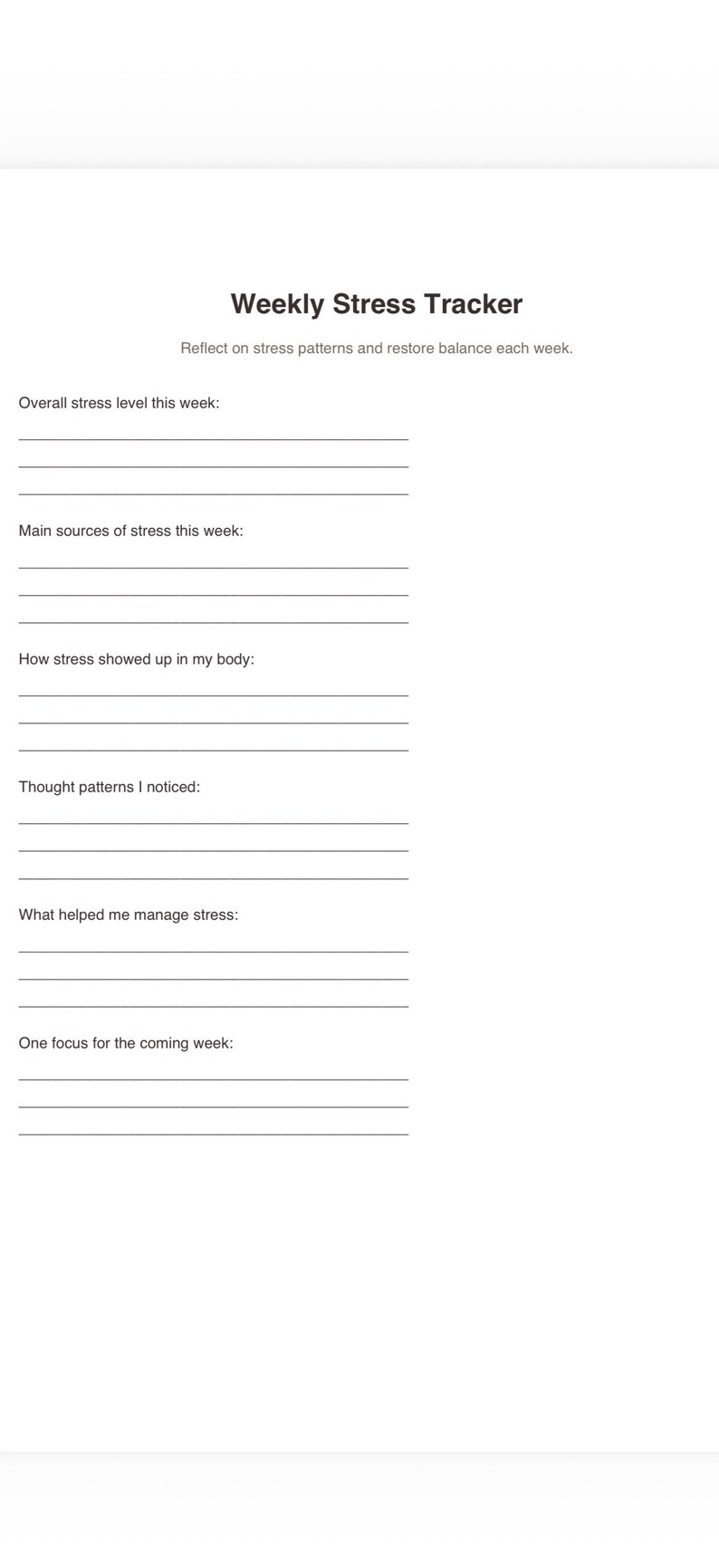 Weekly Stress Tracker Printable A4 Warm Self Care Worksheet - Etsy