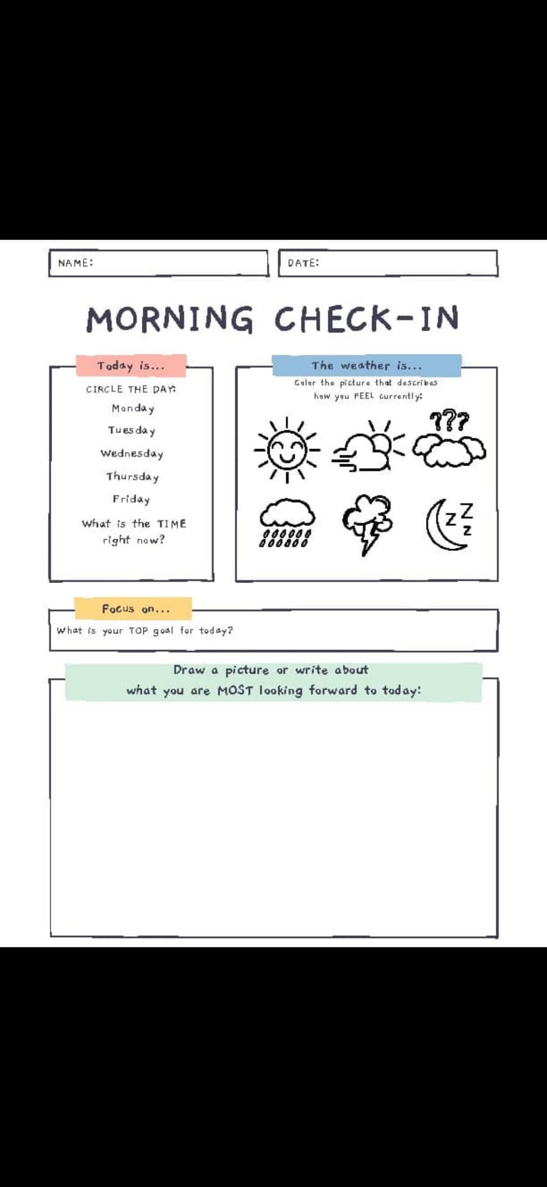 Morning Mental Reset Focus Printable | Morning Focus Worksheet PDF ...
