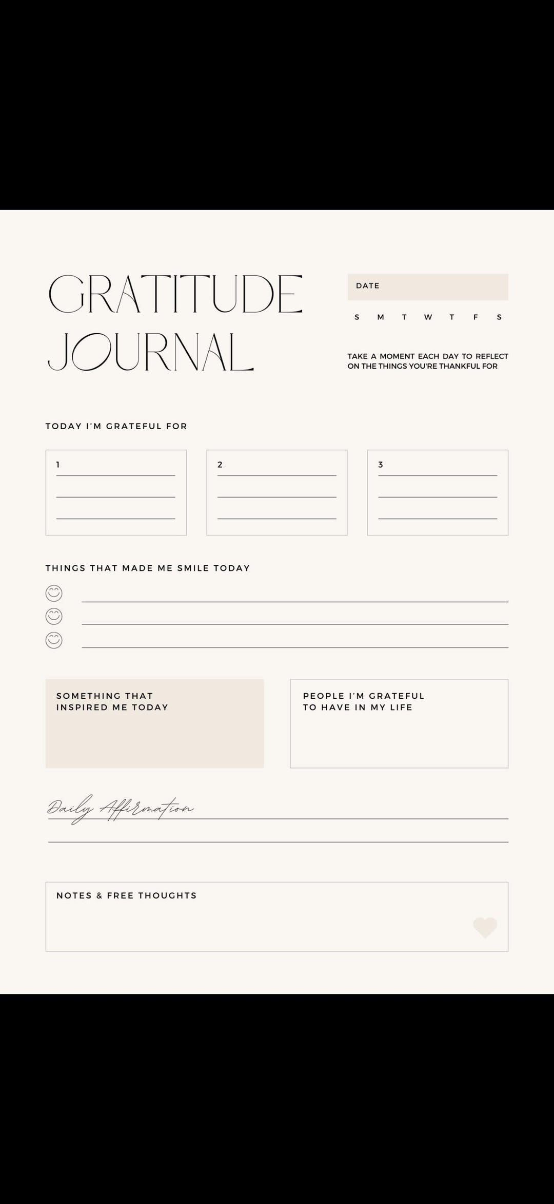 Daily Gratitude Tracker Printable Minimal Journal Page - Etsy
