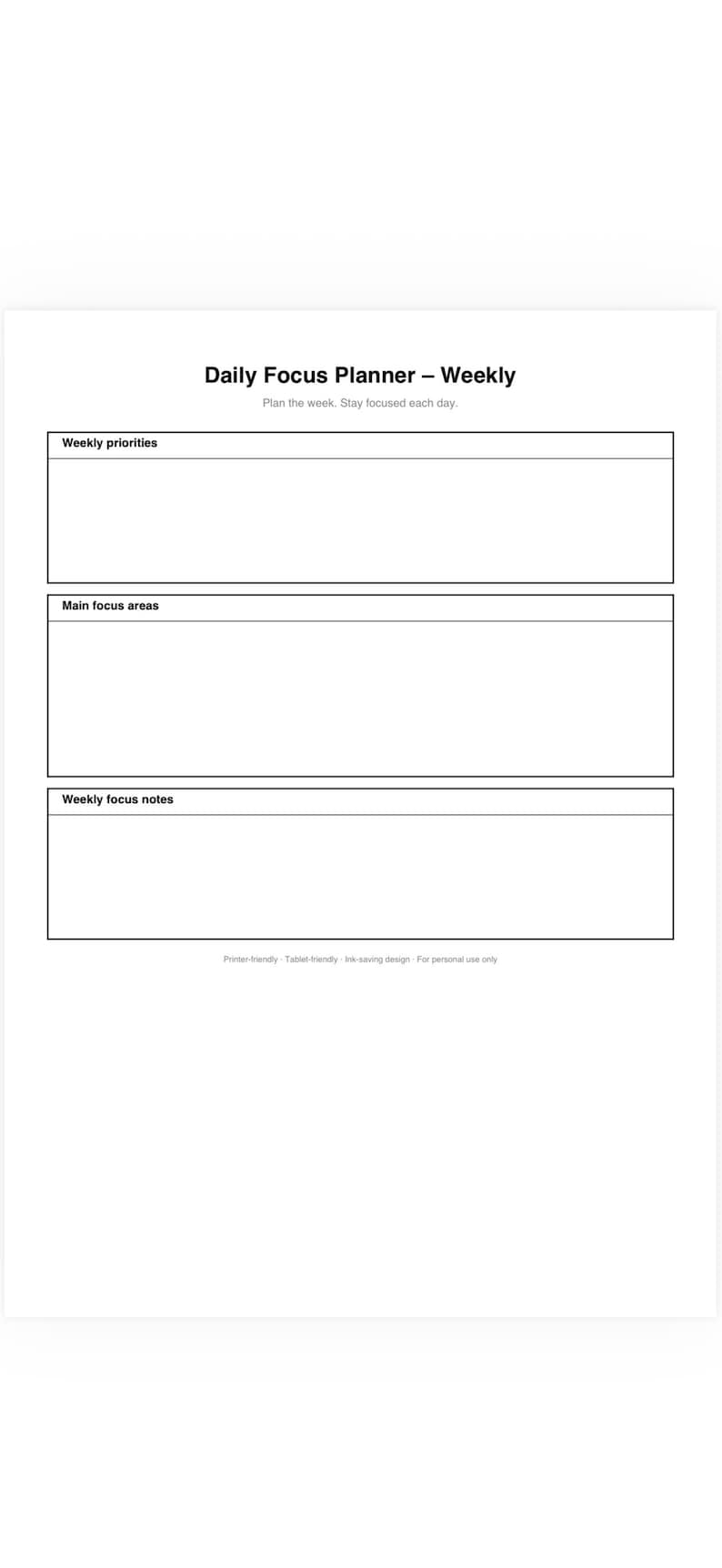 Weekly Focus Planner Printable | Weekly Priority Planner | Minimal ...
