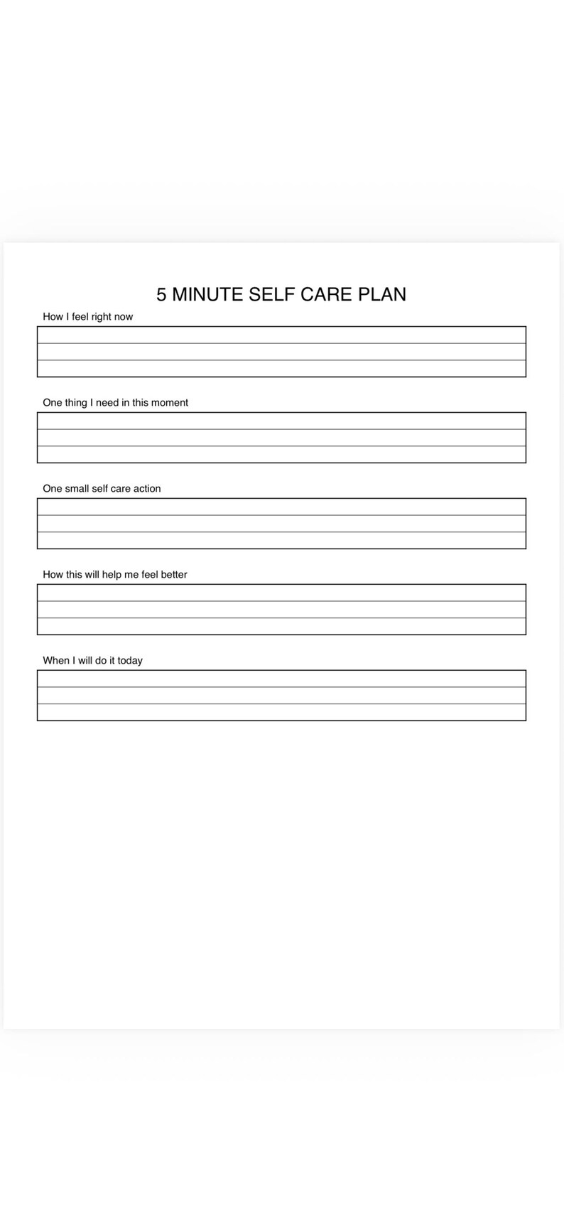 5 Minute Self Care Plan Printable Quick Reset Calm Mind Self Care ...